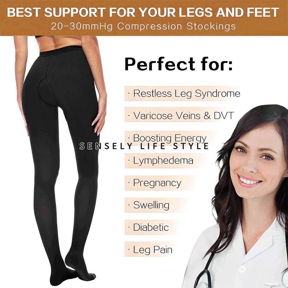 Elastic Compression Stocking Pantyhose 20-30 mmHg Support Varicose Vein ...