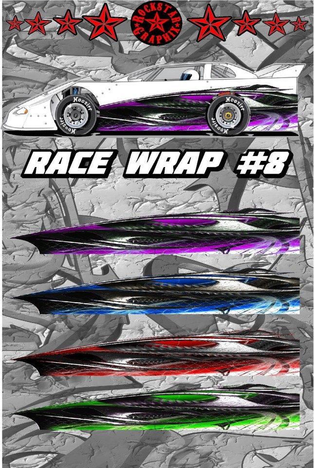 RACE CAR GRAPHICS #8, Half Wrap Vinyl Decal IMCA Late Model Dirt ...