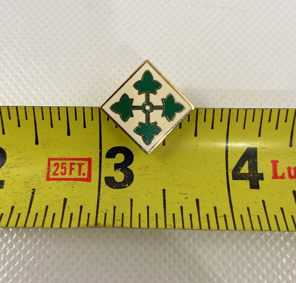 ☀️US Army 4th Infantry "Ivy" Division, 3/4" Hat Lapel CSIB Pin, Fort ...