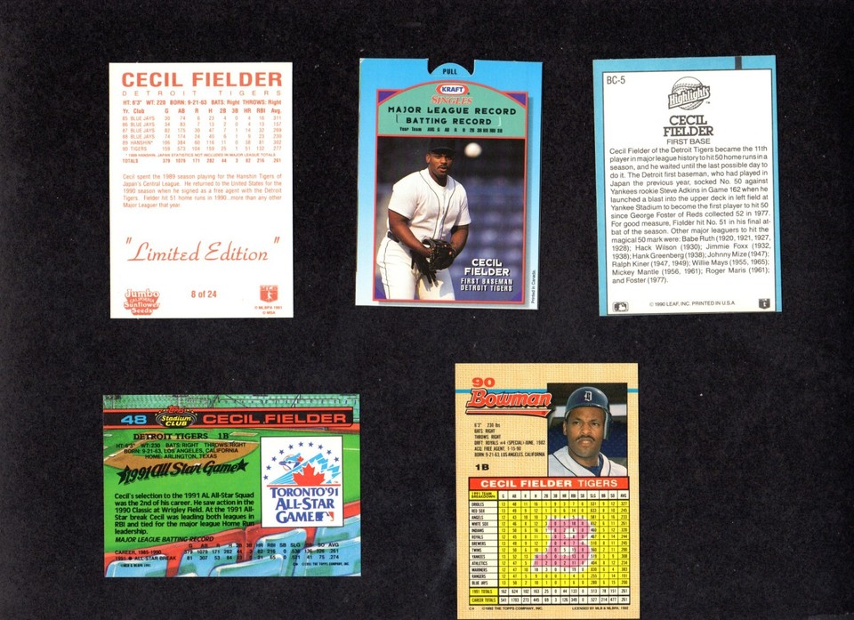 Cecil Fielder Detroit Tigers Baseball 5 Card Lot High Grades | eBay