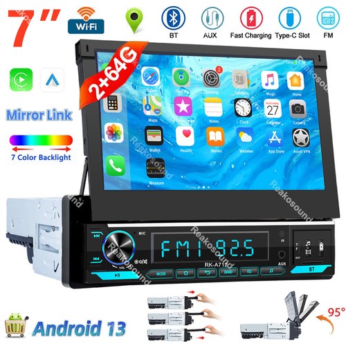 2+64G 7" Retractable Screen Single DIN Car Radio Stereo GPS Navi WIIF ...