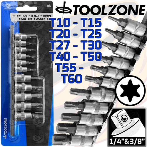 TORX BIT Socket Set 1/4" & 3/8" Drive T10 To T60 Star Bits Sockets TRX ...