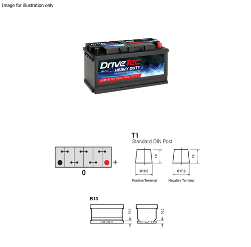 DriveTec Car Battery DM019 12V 95Ah 740A B13 T1 L5 Fits Opel Movano 2.3 ...