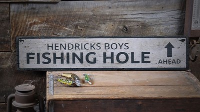 Fishing Hole Sign, Vintage Fishing Decor -Distressed Wooden Sign | eBay