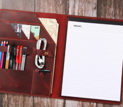 File folder notes book cover slipcase pen iPad card bag cow leather red ...
