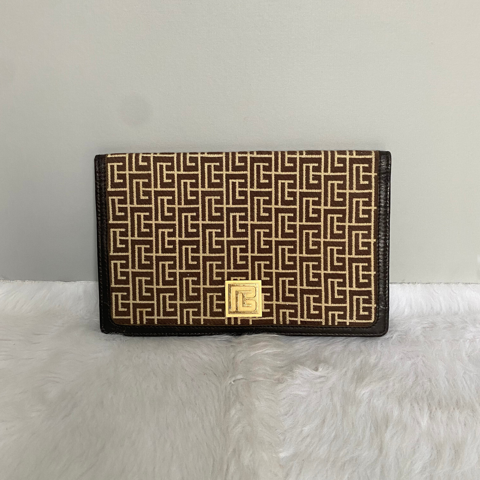 PIERRE BALMAIN Vintage Brown Monogram Clutch Bag - Gem