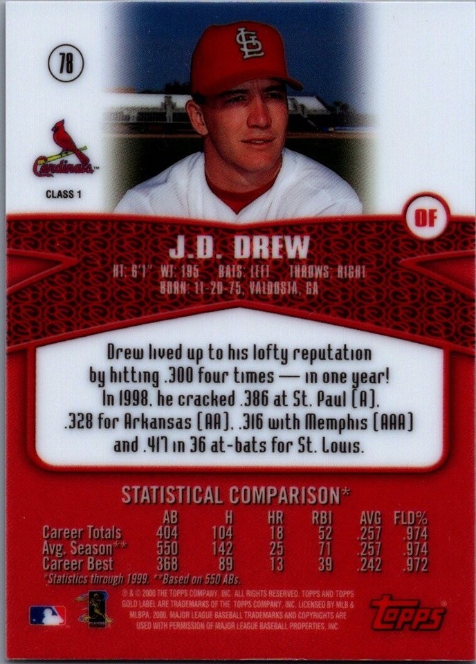 2000 Topps Gold Label Class 1 #78 J.D. Drew St. Louis Cardinals | eBay