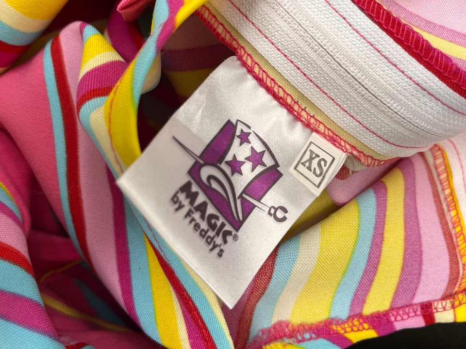 60s-70s Pink & rainbow striped mini dress size XS - Ex Hire Fancy Dress ...