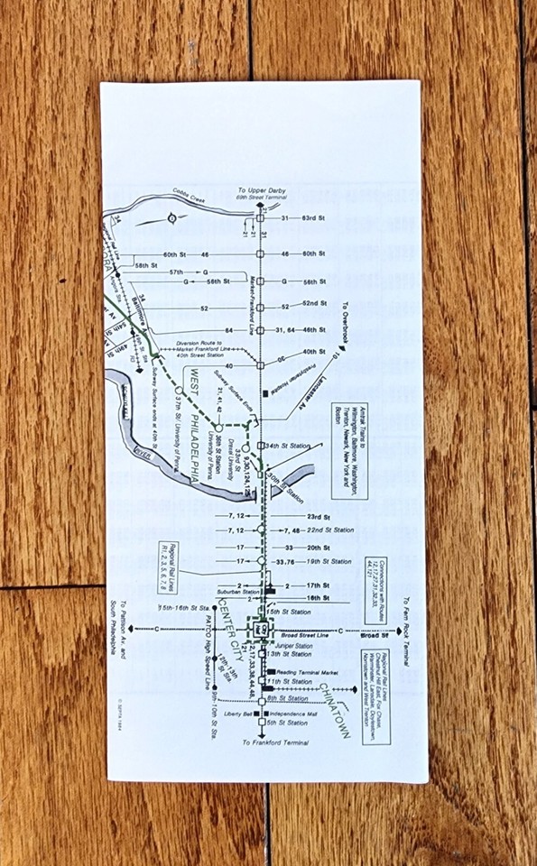 1994 SEPTA GREEN LINE TROLLEY STREETCAR TIME TABLE ROUTE 13 ...