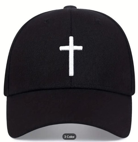 NEW UNISEX MEN WOMEN BALL CAP BLACK RELIGIOUS CHRISTIAN CROSS WHITE ...