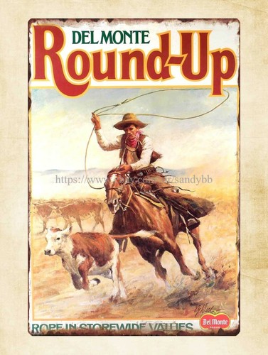 1979 Del Monte Round Up Cowboy Horse metal tin sign room decor | eBay