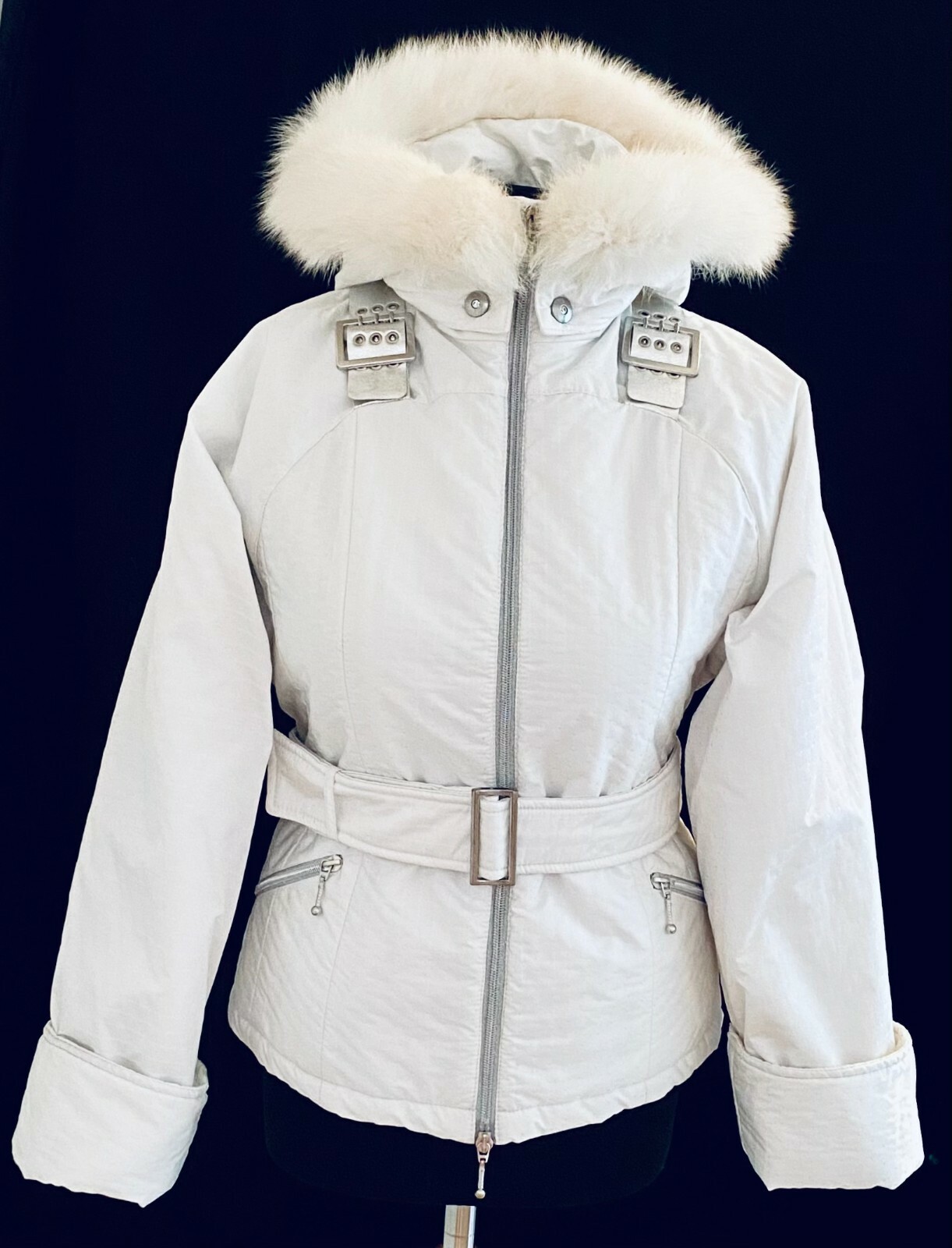 DIEGO MAZZI JACKET WHITE NATURAL FUR SKI SNOWBOARD WOMEN SIZE S - M | eBay