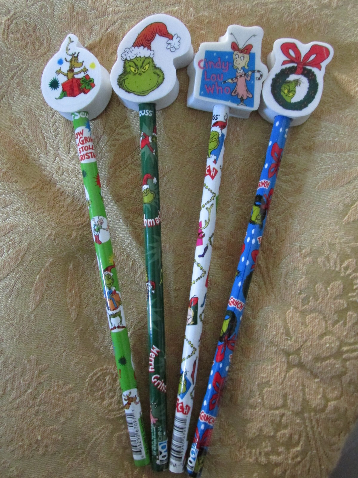 The GRINCH Pencils with Large Erasers, 4 in All, The Grinch, Max, Cindy ...