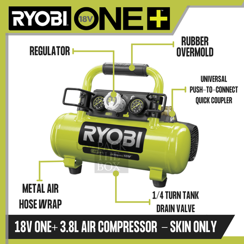 Ryobi One+ Air Compressor 18V Skin Only Airbrushing 3.8L Inflate Up To ...