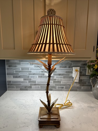 Table Lamp Bamboo Palm Tree Shape Square Base w/Palm Fronds & Split ...