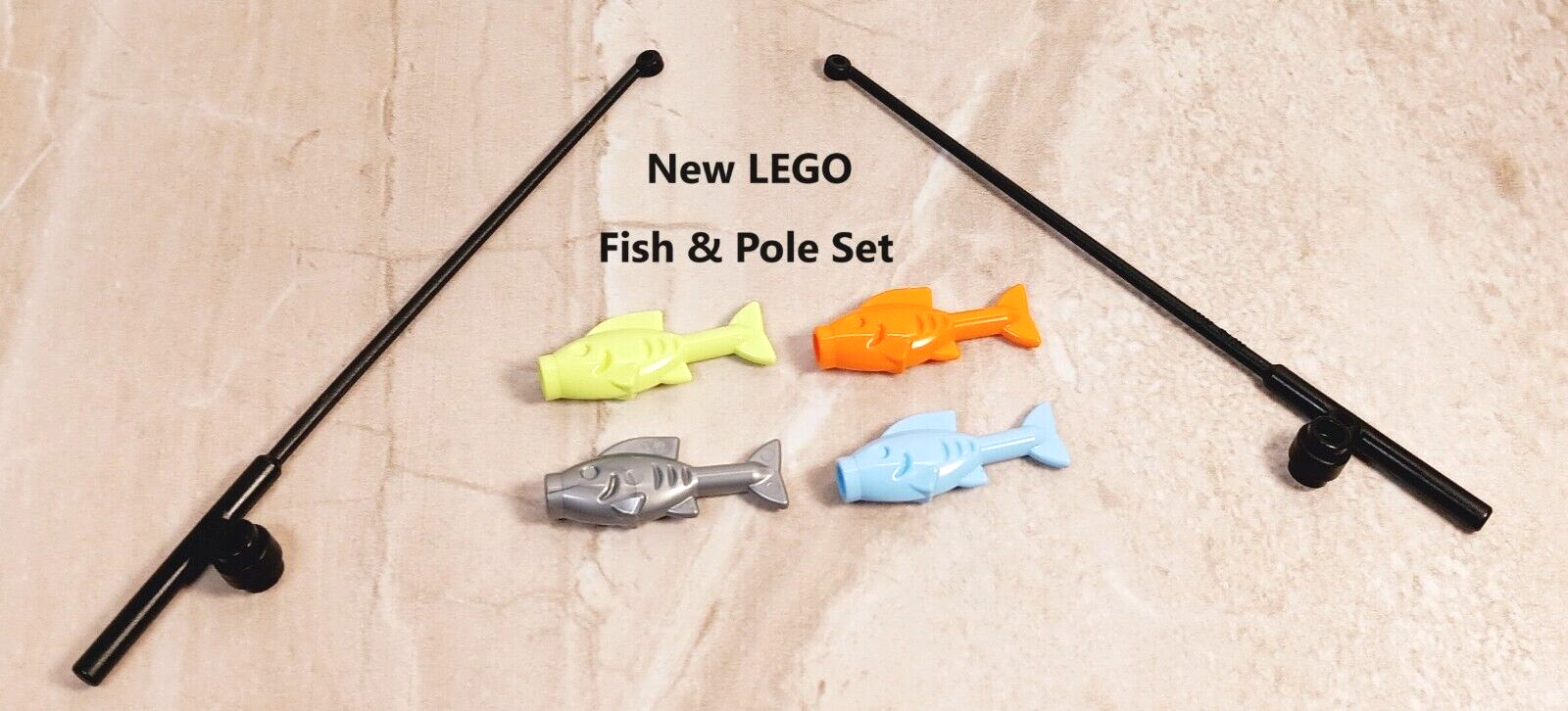 New LEGO Fishing Set Lot of 4 Fish Orange Fish Blue Fish Silver Fish ...