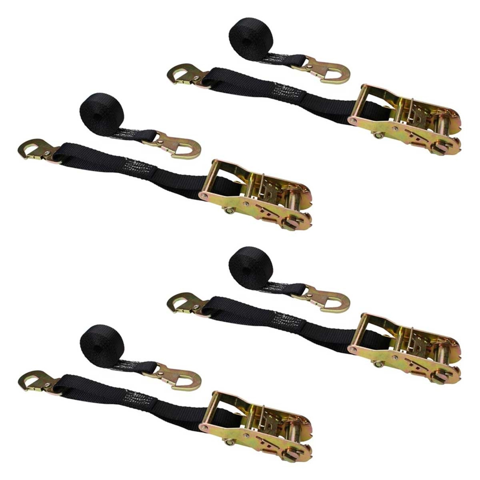USCC - 1" X 15' Ratchet Strap w/Snap Hooks - Black Ratchet Tie Down 4PK ...