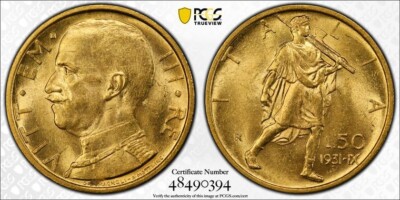 1931-R Italy, 50 Lire Gold Coin, MS 63 PCGS.! | eBay