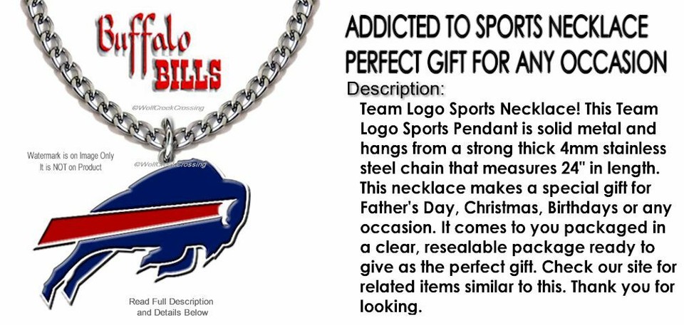 LARGE BUFFALO BILLS NECKLACE Stainless-Steel Chain NFL Football Metal ...