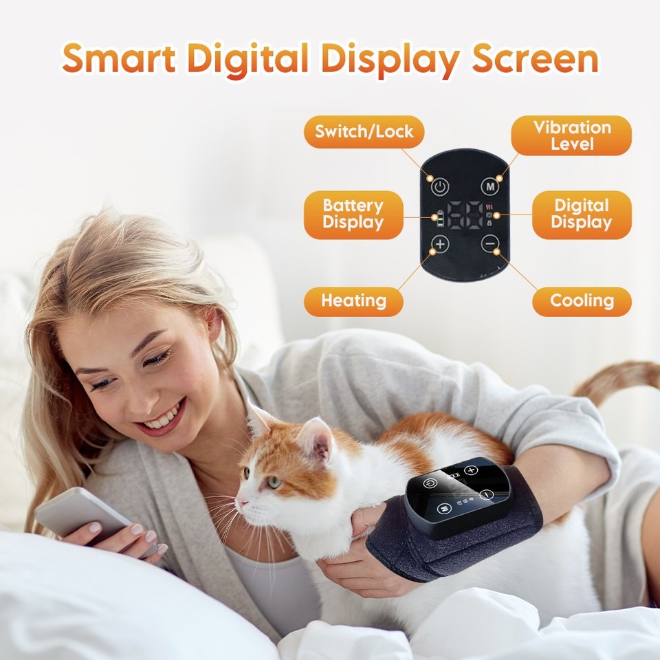 Cordless Hand Wrist Massager Pain Relief with 5 Heat Levels & 3 ...