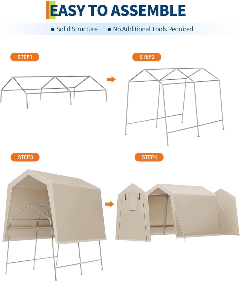 Portable 7x10 Ft Bike & ATV Storage Tent with Roll-Up Door - Khaki | eBay
