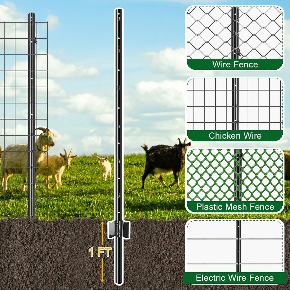 Metal Fence Post 4 Feet Pack of 10, T Post for Wire Fencing, U Post for ...
