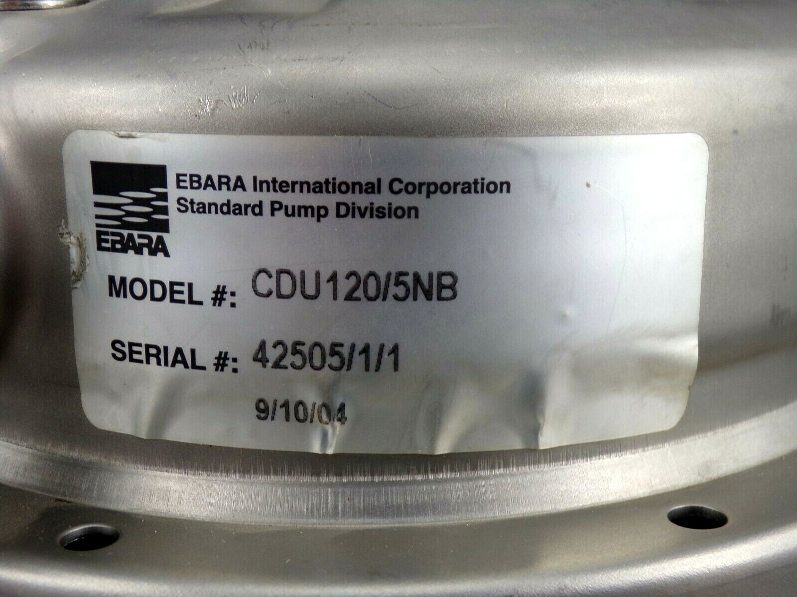 Ebara CDU120/5NB Dry End Pump Cover Stainless CDU1205NB for sale online ...