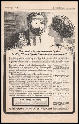 1914 A. Wulfing & Company Formamint Throat Germ Killing Medicine Bottle ...
