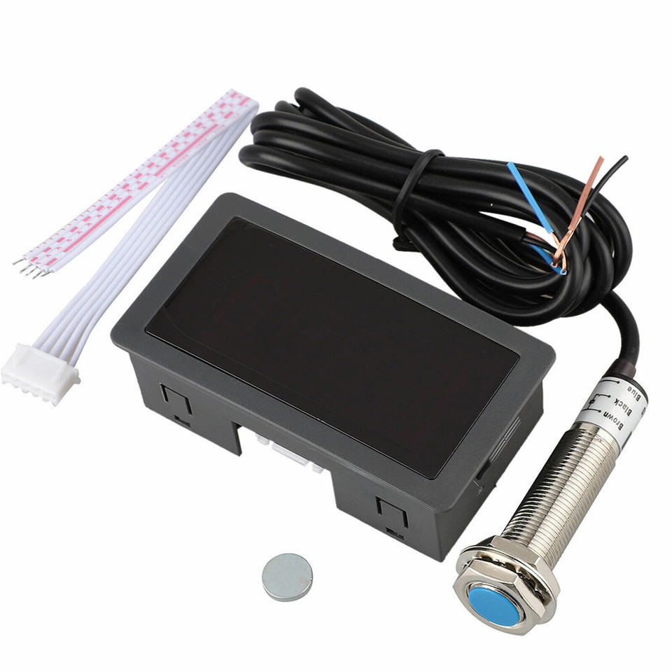 4-Digital Green LED Tachometer RPM Speed Meter +NPN Hall Proximity ...
