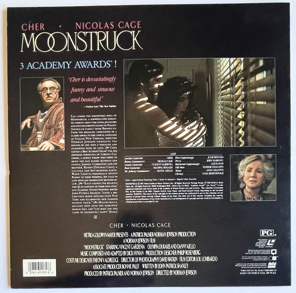 MOONSTRUCK LASER DISC CHER NICOLAS CAGE MGM STEREO EXTENDED PLAY COSMO ...