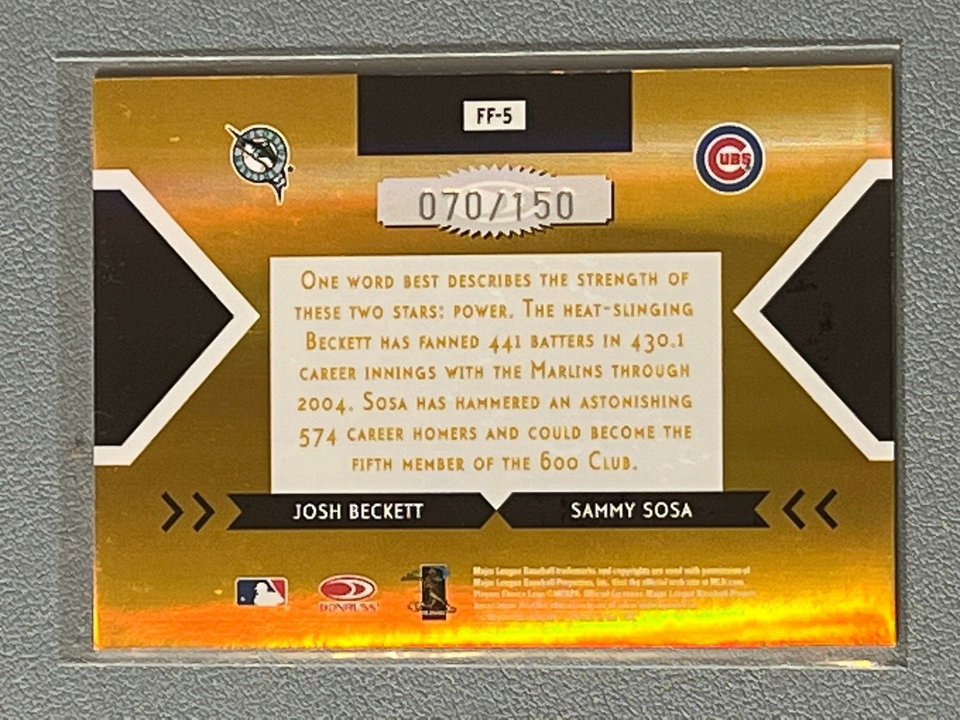 2005 Donruss Elite Face 2 Face Insert Josh Beckett Sammy Sosa Gold SP ...