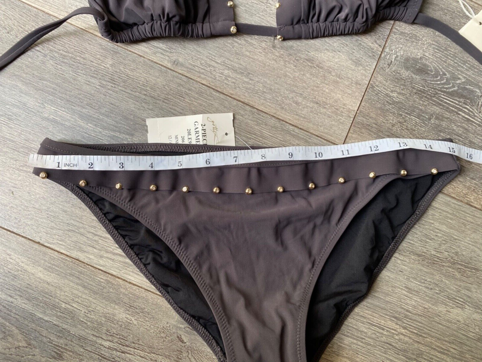 Gottex swimwear swimsuit bikini top brown gold studs rhinestones Rare ...