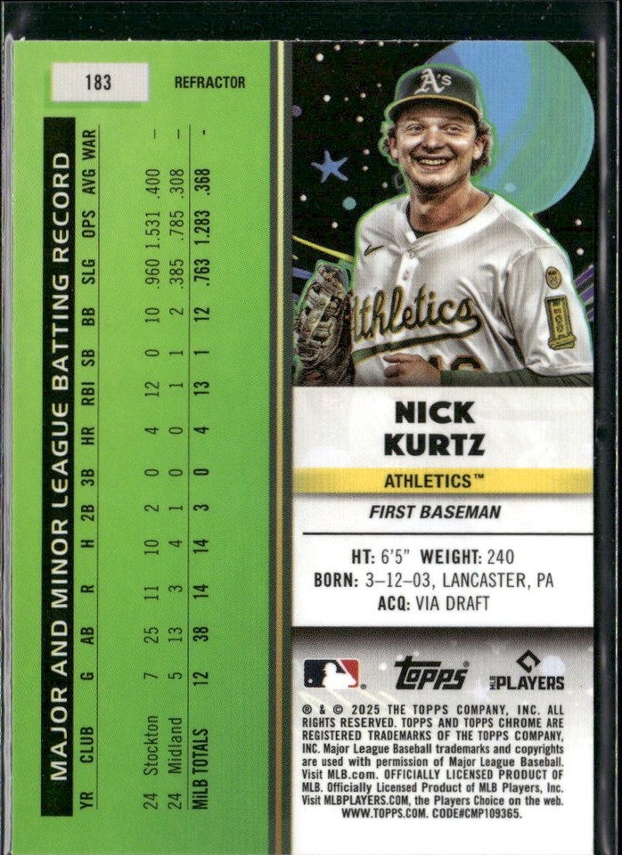 2025 Topps Chrome Cosmic #183 Nick Kurtz Nucleus Refractor | eBay