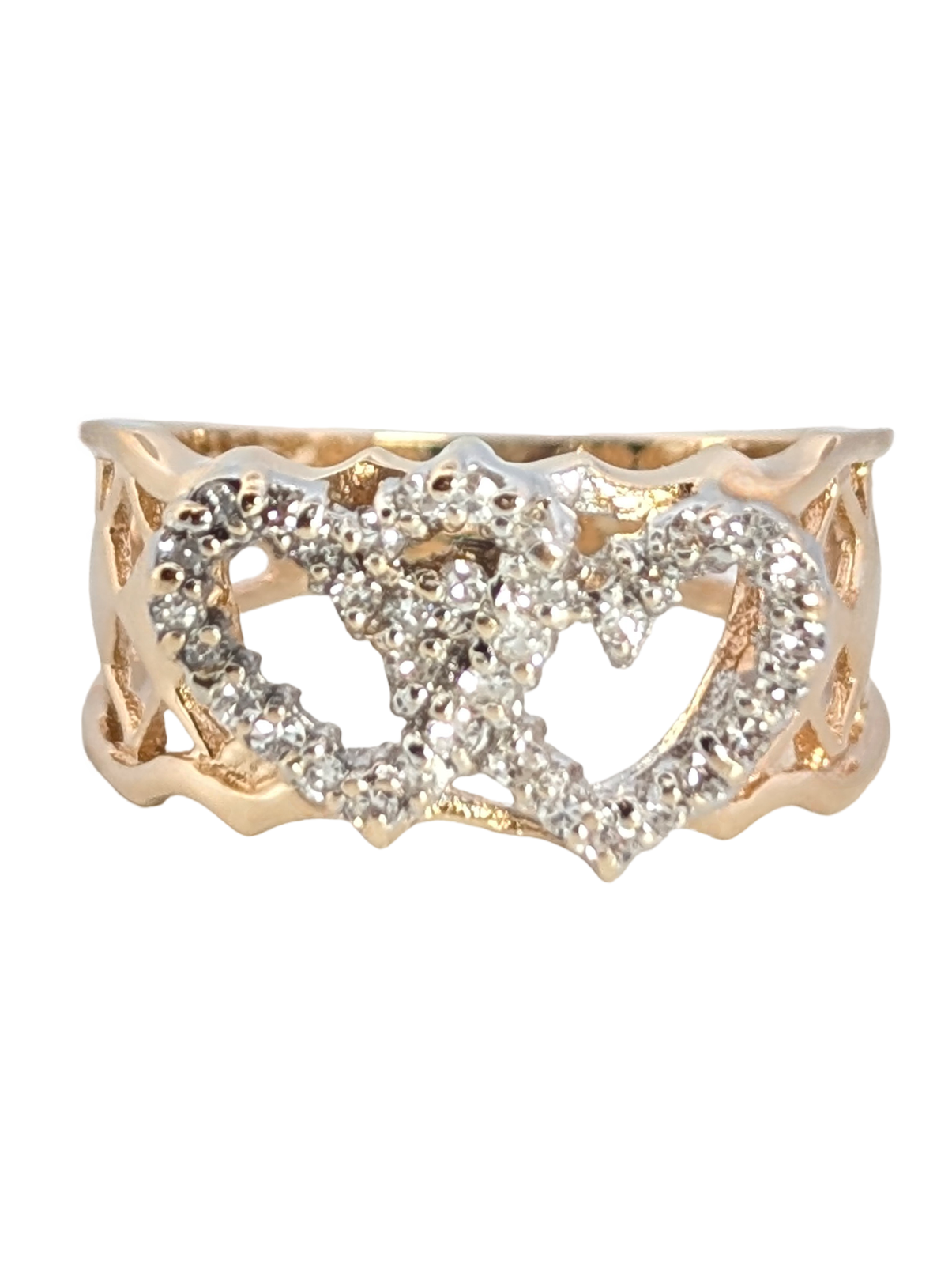 SOLID 14K YELLOW GOLD NATURAL DIAMOND INTERLOCKING HEART RING SIZE 6.5 ...