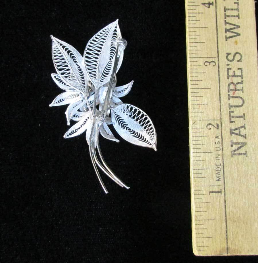 Wire Mesh Lily Flower Brooch Pin Silver Tone Metal White Faux Pearls ...