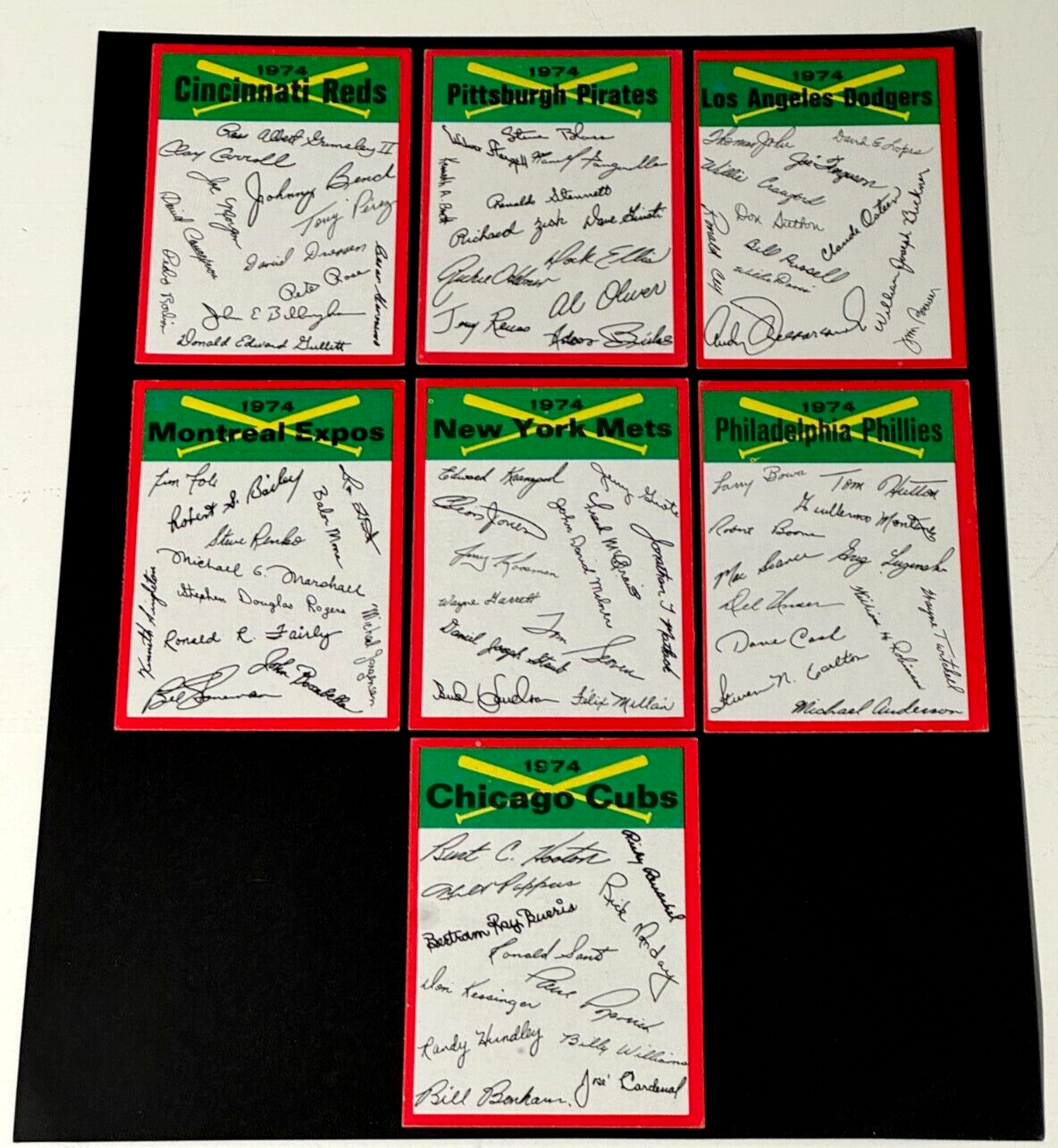 1974 Topps Team Checklist Cards (7) Unmarked (Rose, Bench, Stargell ...