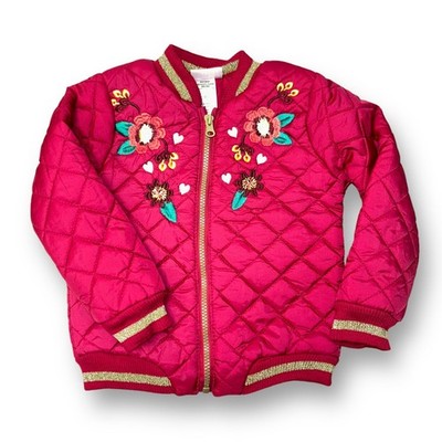 Little Lass Girls Size 4T Pink Full Zip Quilted Jacket with Embroidered ...