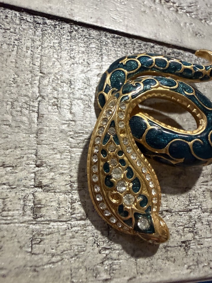 Joan Rivers Green Snake Brooch Pin - Enamel Body Crystal Eyes. Needs ...
