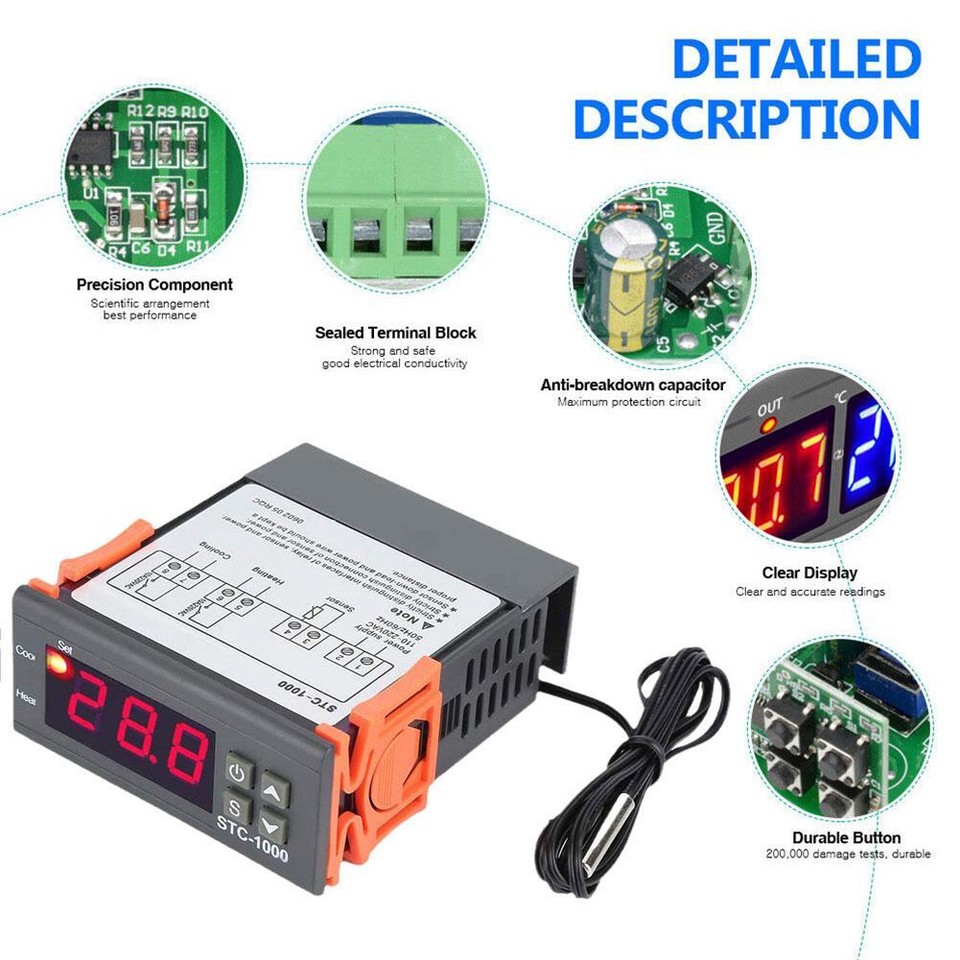 STC-1000 12V 110V 220V Digital Temperature Controller Thermostat ...