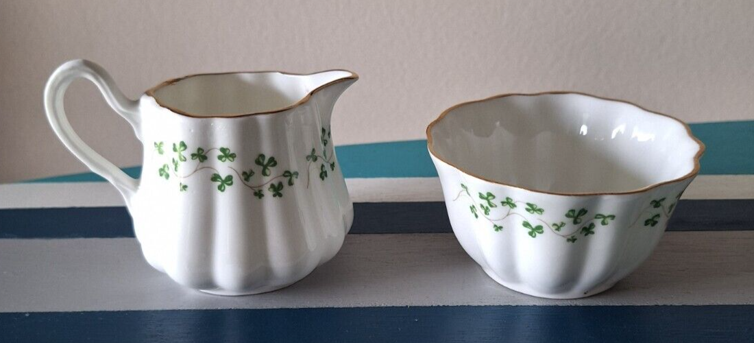 Set of Vintage Irish Fine China Shamrock Creamer & Sugar Bowl | eBay
