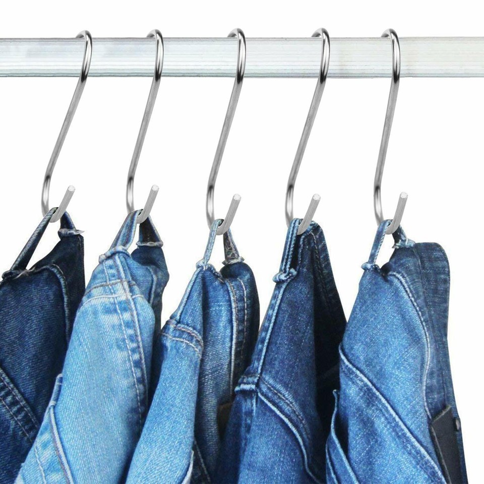 50x Heavy Duty Stainless Steel S Hooks S-Shaped Hanging Utility Hangers ...