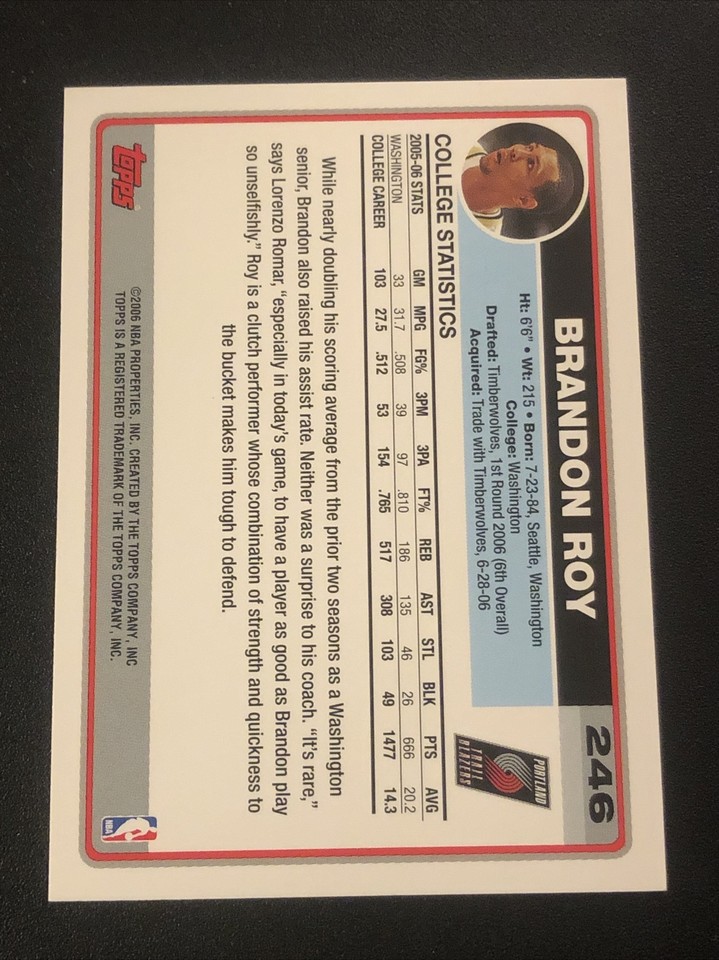 2006-07 Topps Brandon Roy Rookie #246 | eBay