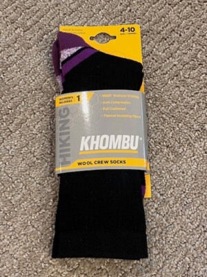NEW Khombu Women's Wool Crew Socks Black/Purple Size 4-10 (Shoe 9-11 ...