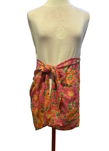 BEACH RIOT Wrap Tie Sarong Coverup Women's OS Pink Floral Sheer Resort ...