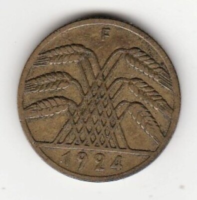 1924-F | Germany | 10 Reichspfennig | Weimar Republic | KM# 40 | XF ...