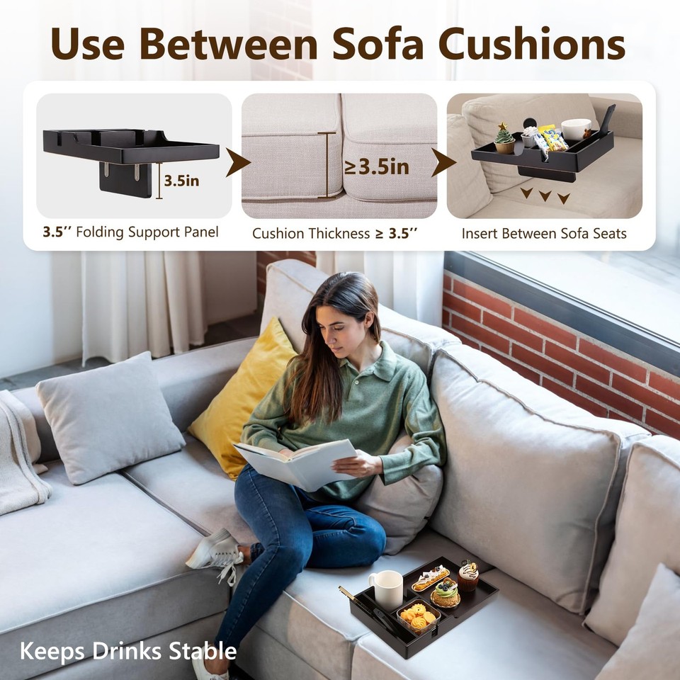Acanacle Sofa Tray Insert for Middle Seat,Bamboo Couch Table with 2 Cup ...