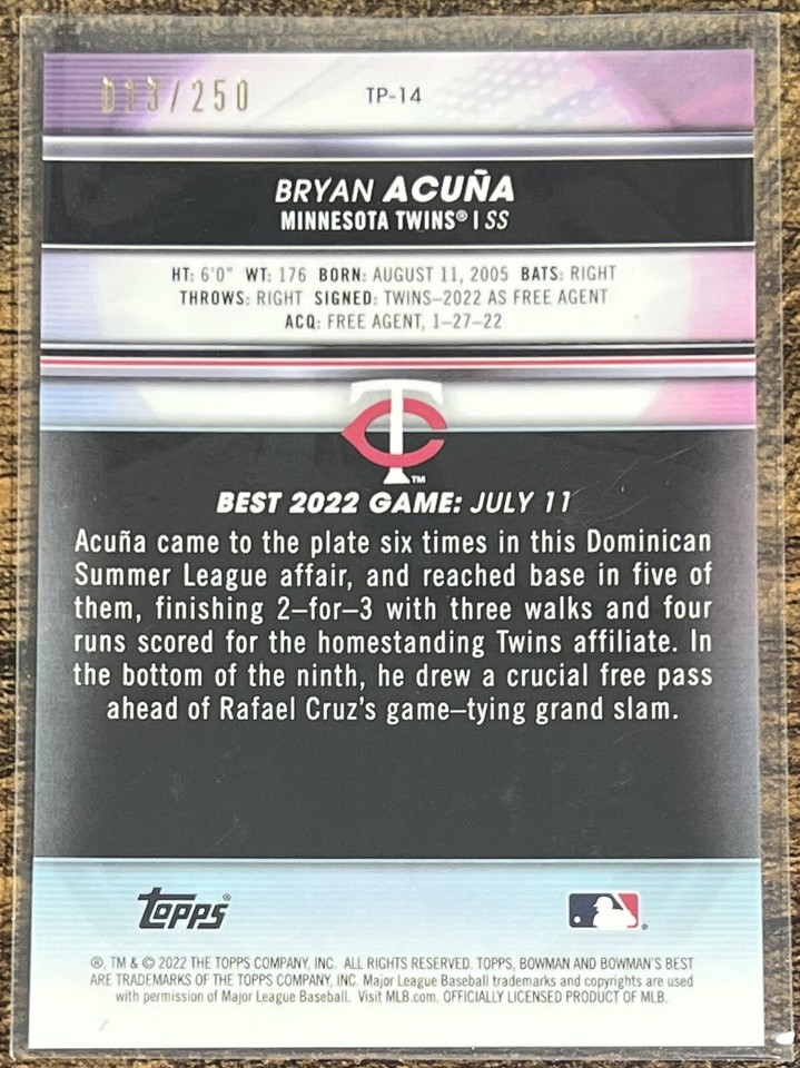 2022 Bowman's Best Bryan Acuna Purple Refractor #013/250 Minnesota ...