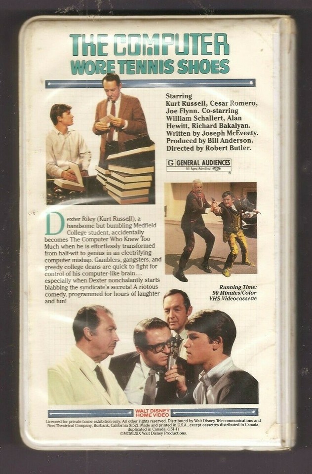 🔶COMPUTER WORE TENNIS SHOES 1969 (Walt Disney Home Video) BIG Box clam ...