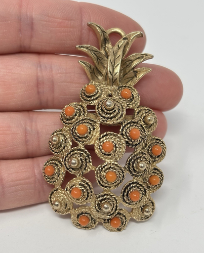 Oversized Coil Rope Pineapple Brooch Pin Coral Orange Summer | eBay