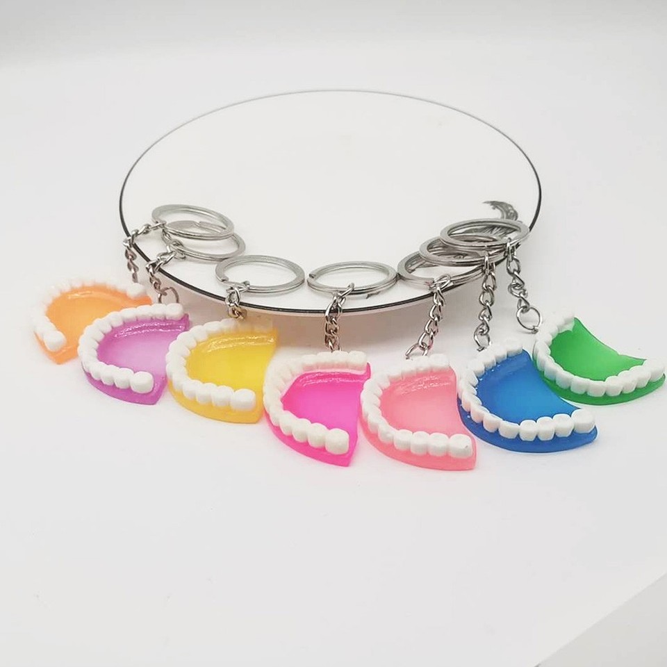 10 Pcs False Teeth Key Rings Cute Keychain Charms Funny Keychains ...